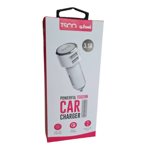 خرید،قیمت و مشخصات شارژر فندکی تسکو مدل TCG 29 دو پورت | بهیران