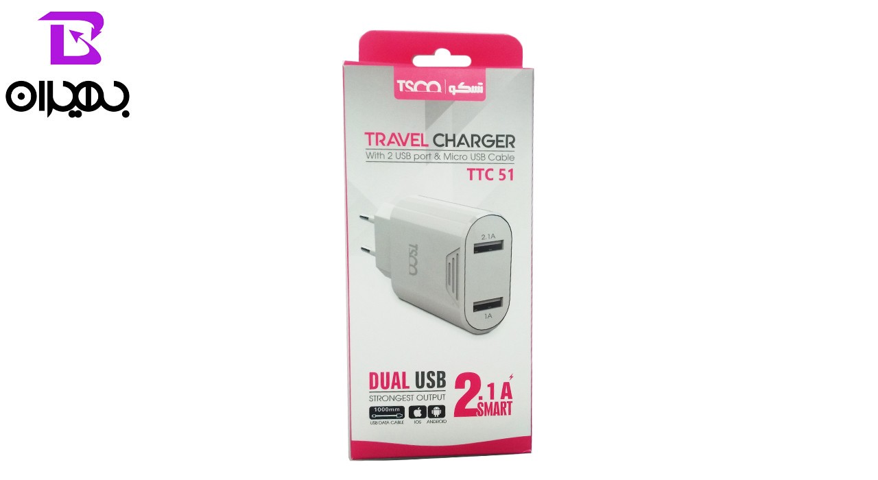 قیمت و خرید شارژر تسکو مدل TTC 51 دو پورت